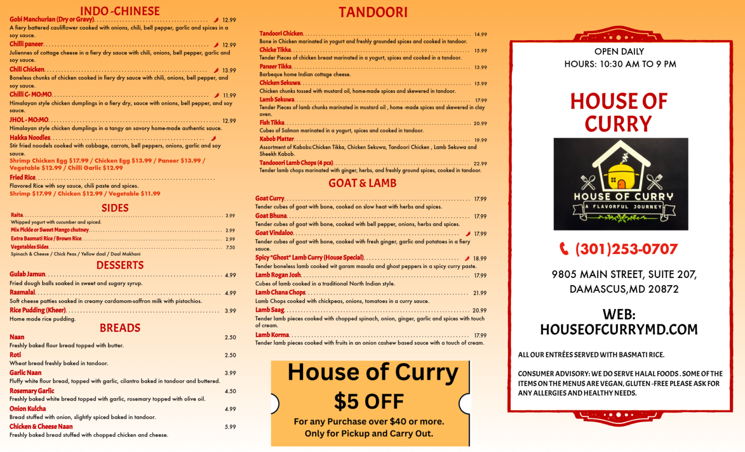 Menu – House Of Curry